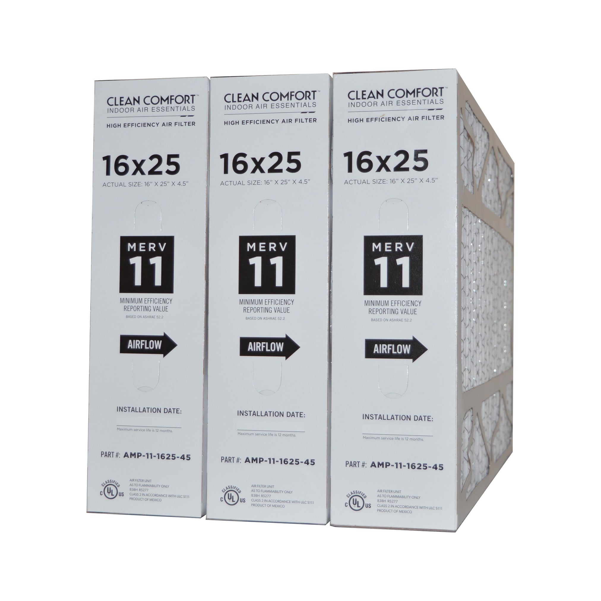 Clean Comfort 16x25 MERV 11 Part # AMP-11-1625-45. Actual Size Written ...